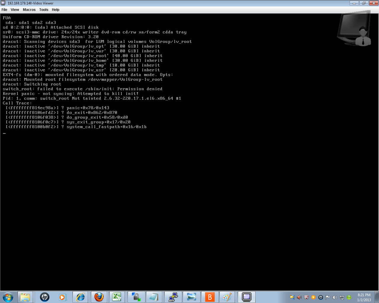 System is not booting throwing "switch_root: failed to execute /sbin/init: permission denied ...