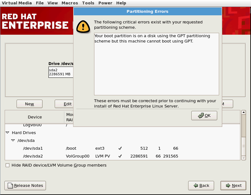 "Your boot partition is on a disk using GPT partitioning scheme but ...