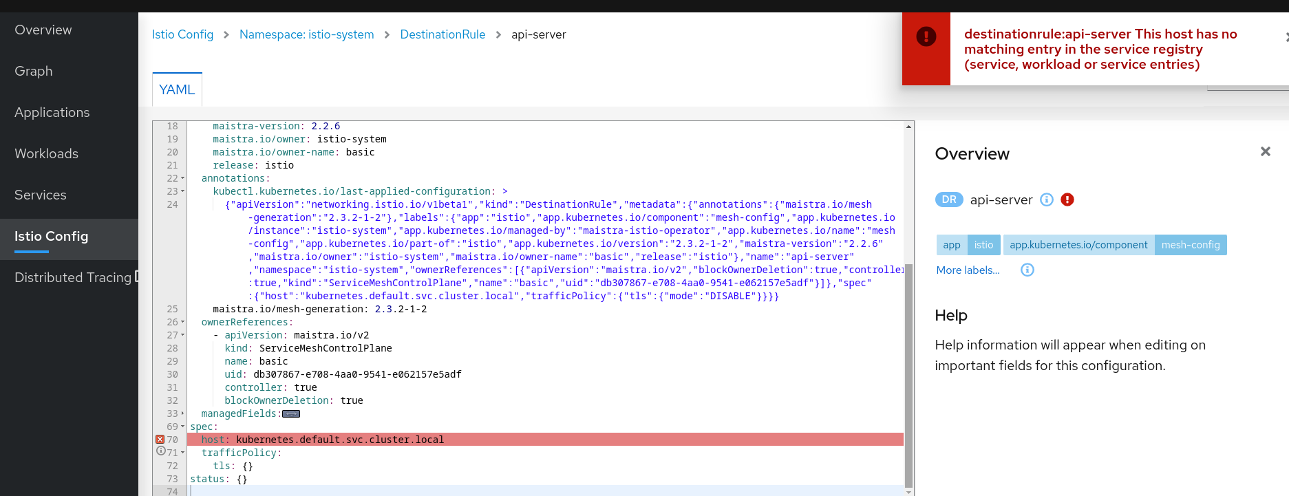 Kiali validation error when enabling Mutual Transport Layer Security (mTLS) in ...