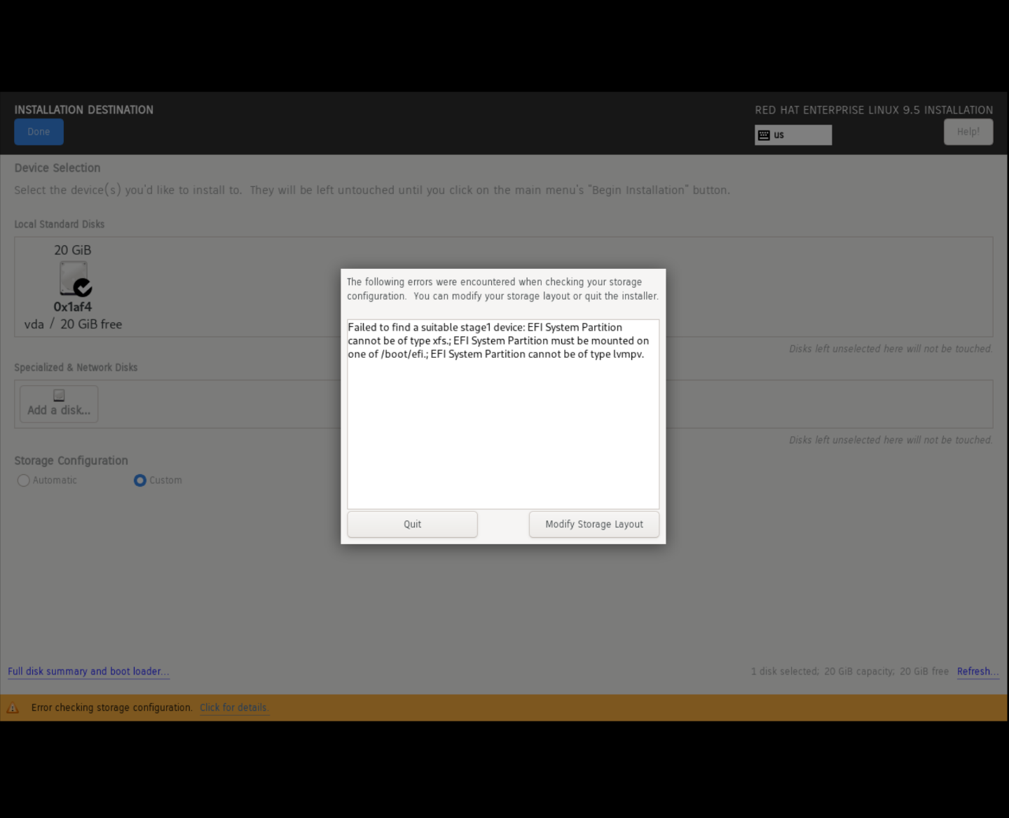 How to fix error "Failed to find a suitable stage1 device" encountered during RHEL installation ...