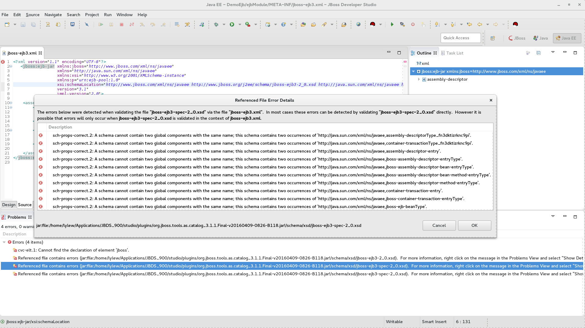 "jboss-ejb3.xml" validation errors in JBoss Developer Studio - Red Hat ...