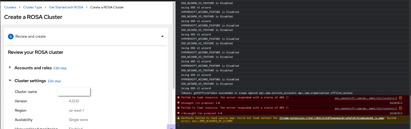 ROSA Cluster Installation fails with error 403 due to missing iamgetpolicy in ocm-role policy ...