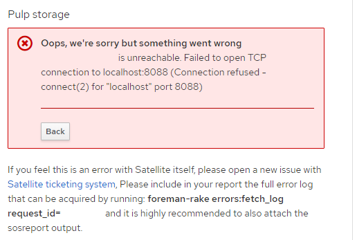 Satellite Capsule -Pulp Storage: Failed to open TCP connection to localhost:8088 - Red Hat ...