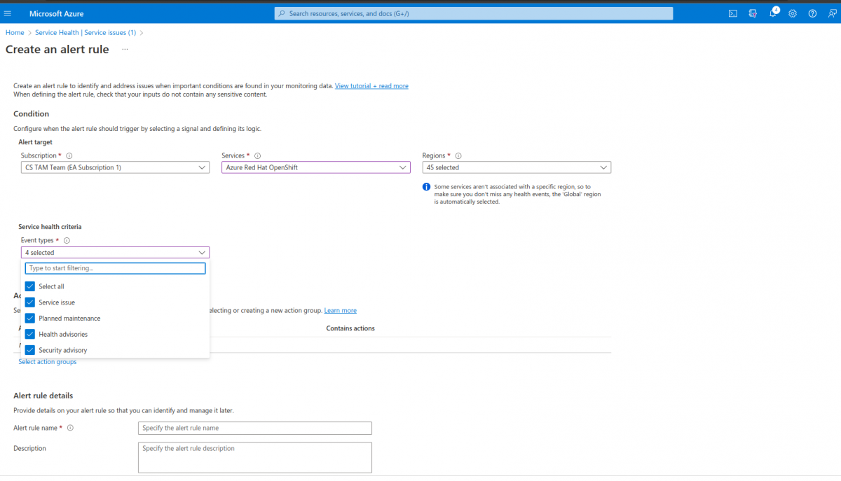 How to create Azure Service Health alerts for Azure Red Hat OpenShift ...